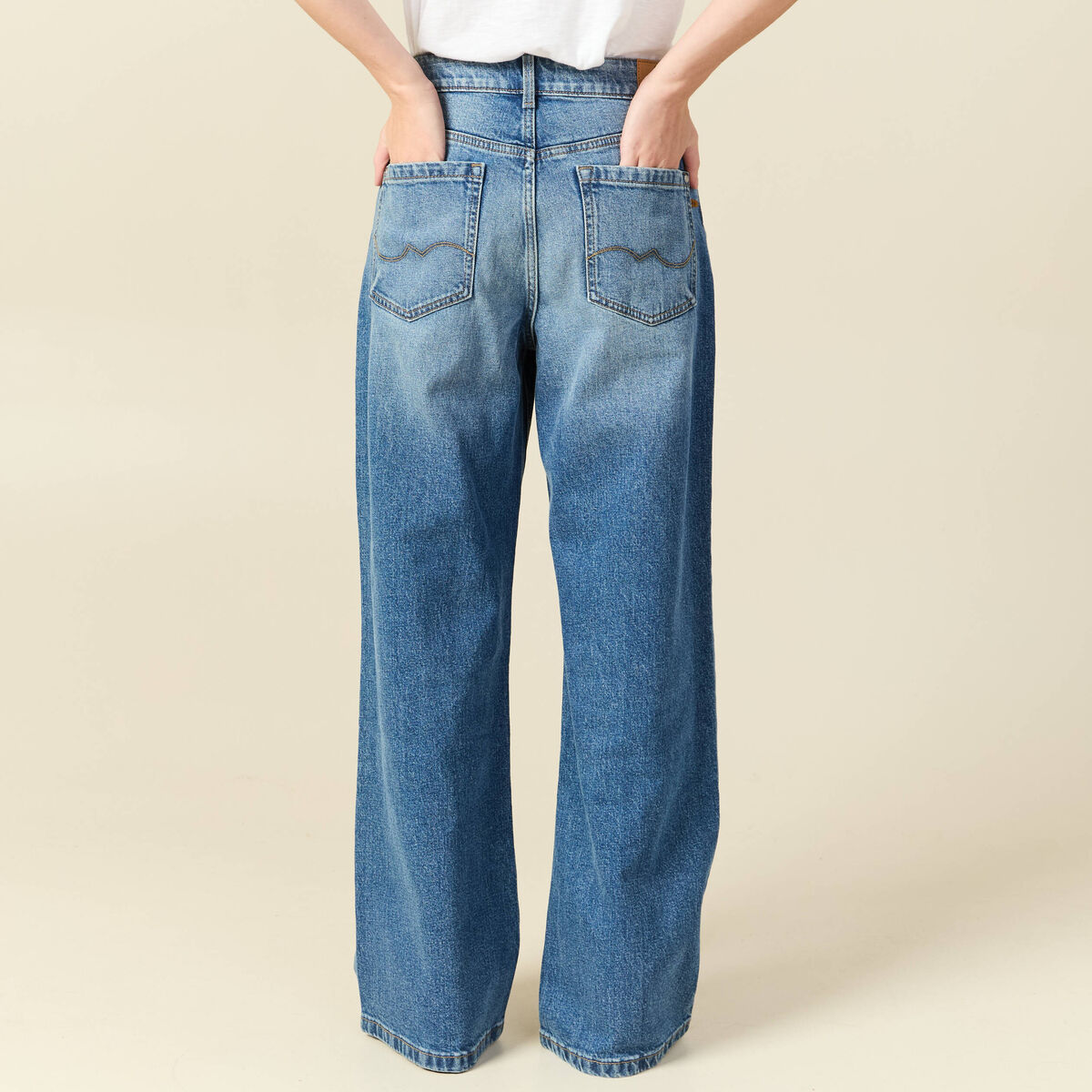 Jeans large taille haute denim stone femme | Vibs
