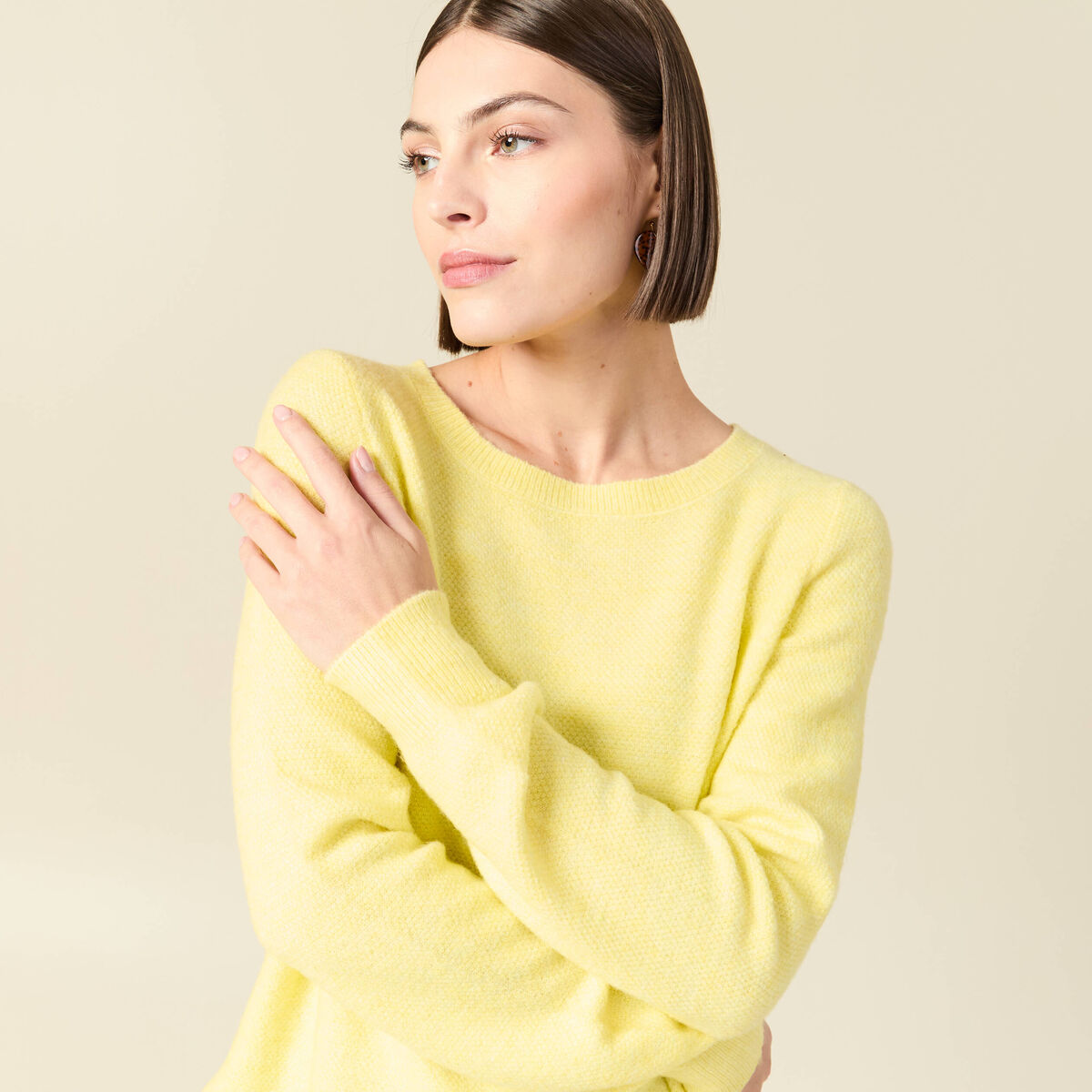 Pull col bateau manches longues jaune clair femme | Vibs