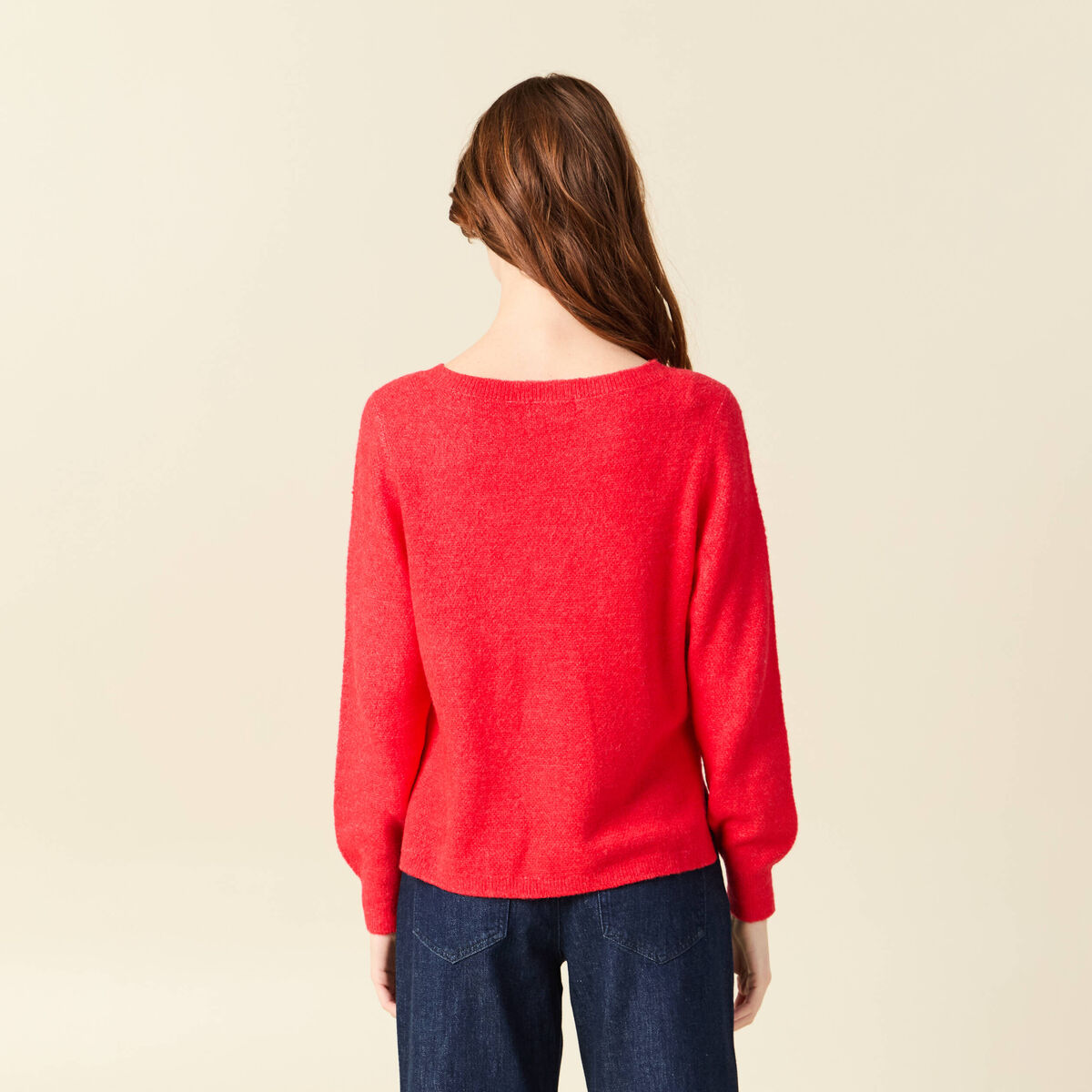 Pull col bateau manches longues rouge femme | Vibs