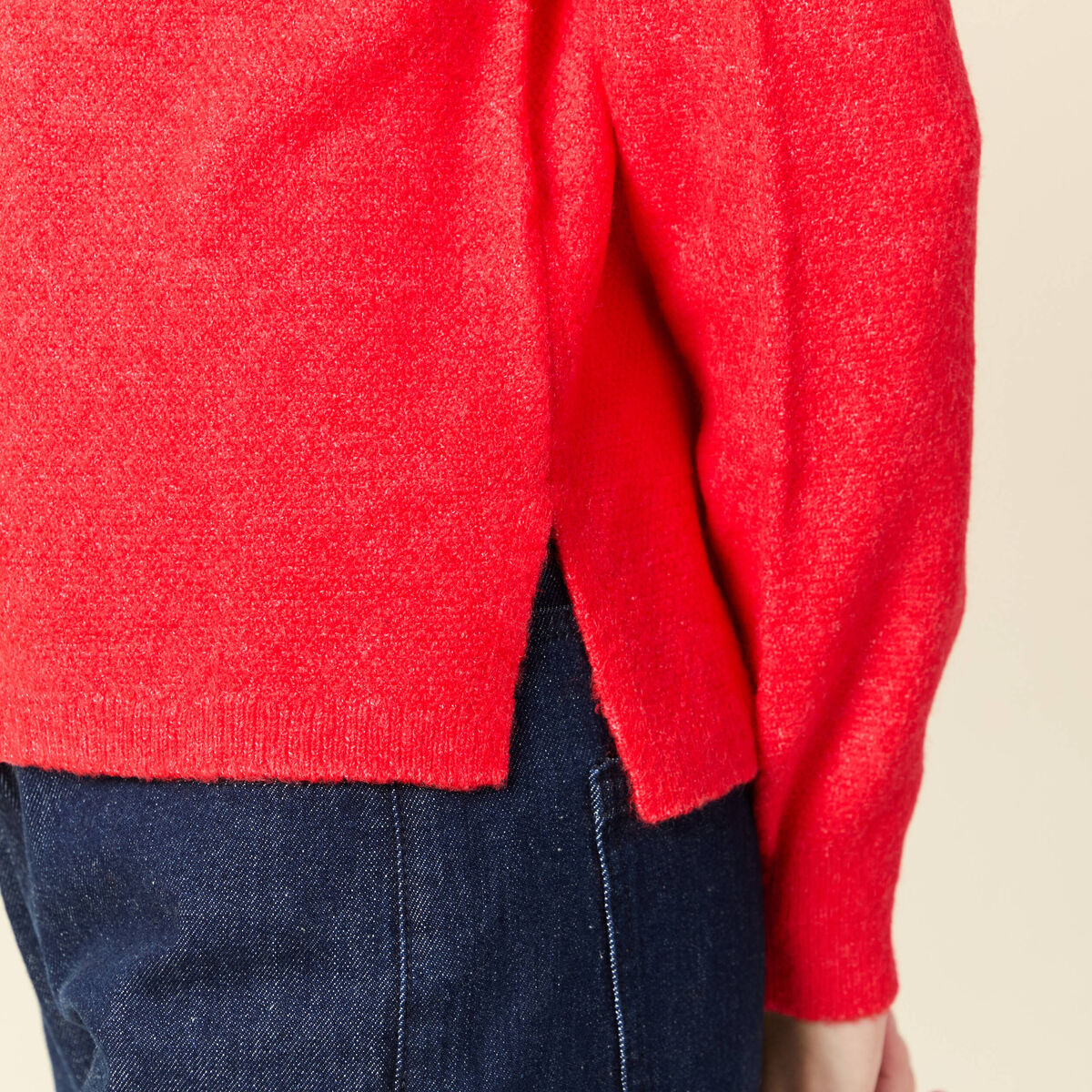 Pull col bateau manches longues rouge femme | Vibs