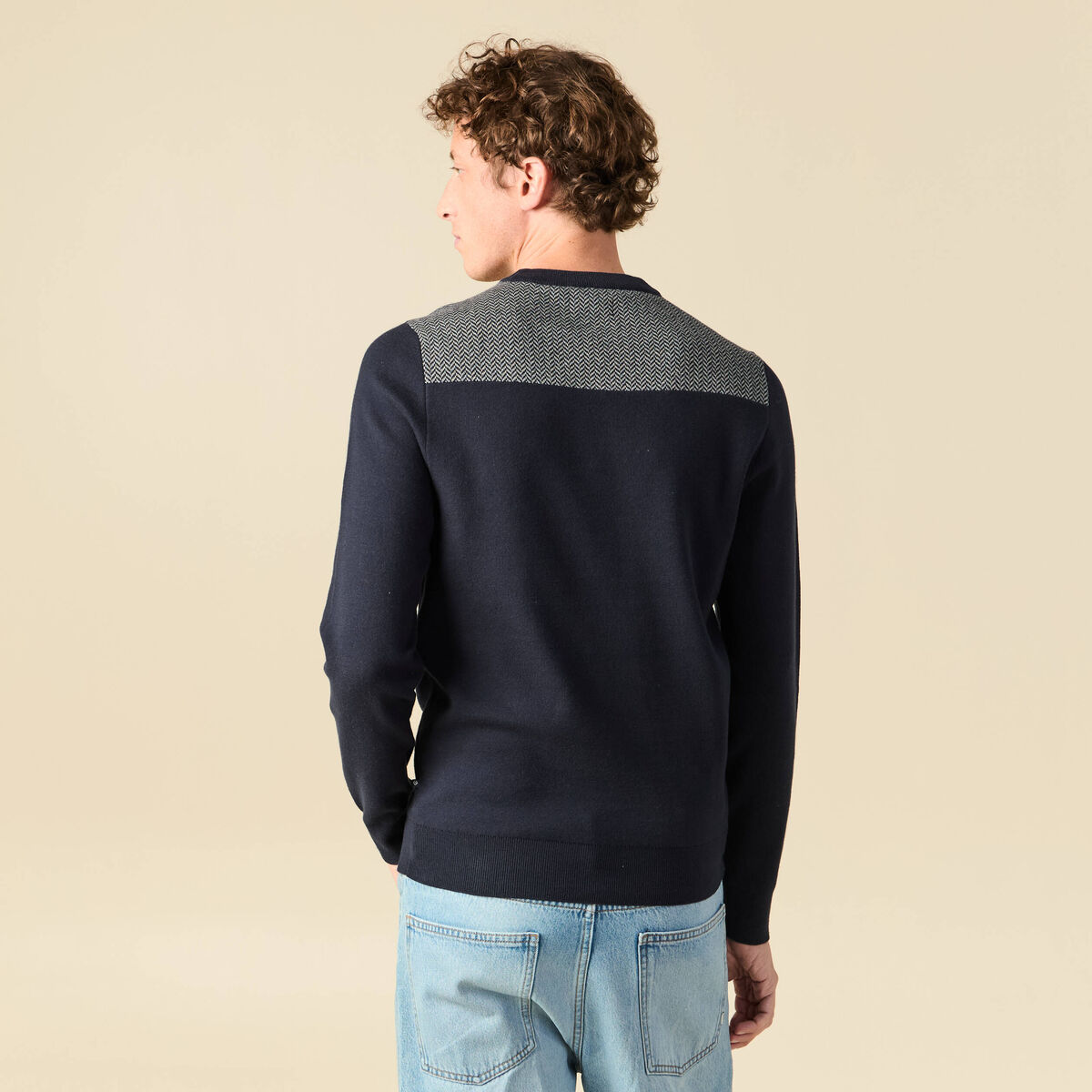 Pull fin col rond manches longues bleu marine homme | Vibs
