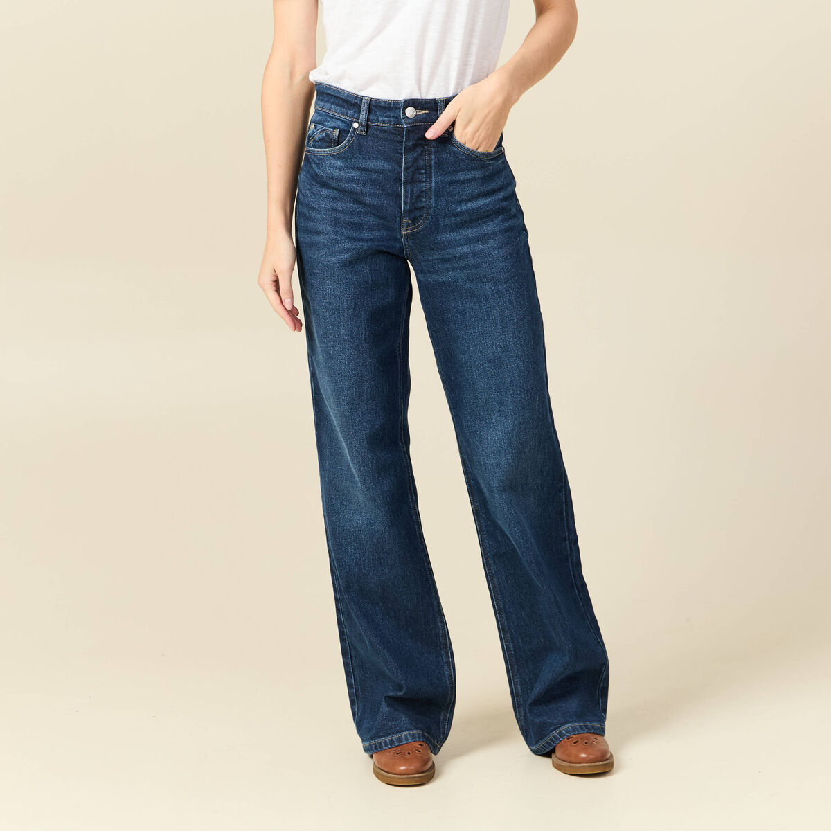 Jeans large taille haute denim brut femme | Vibs