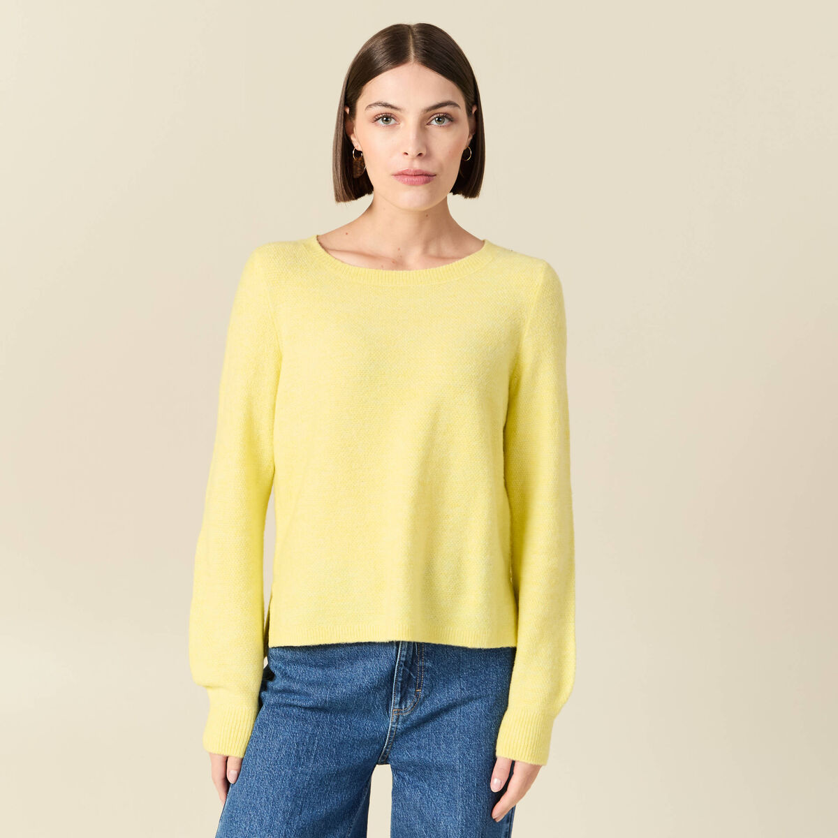 Pull col bateau manches longues jaune clair femme | Vibs