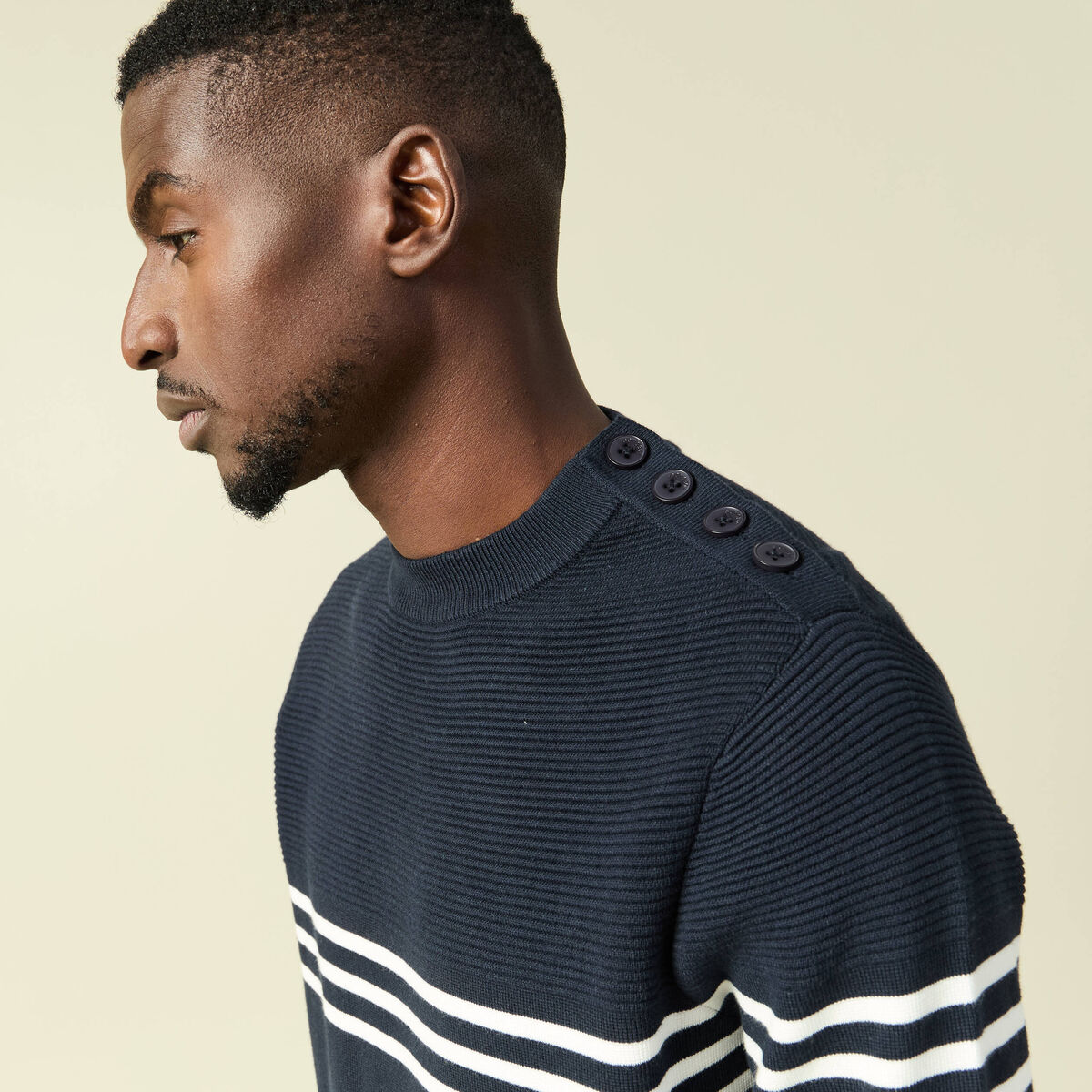 Pull fin col rond manches longues bleu marine homme | Vibs