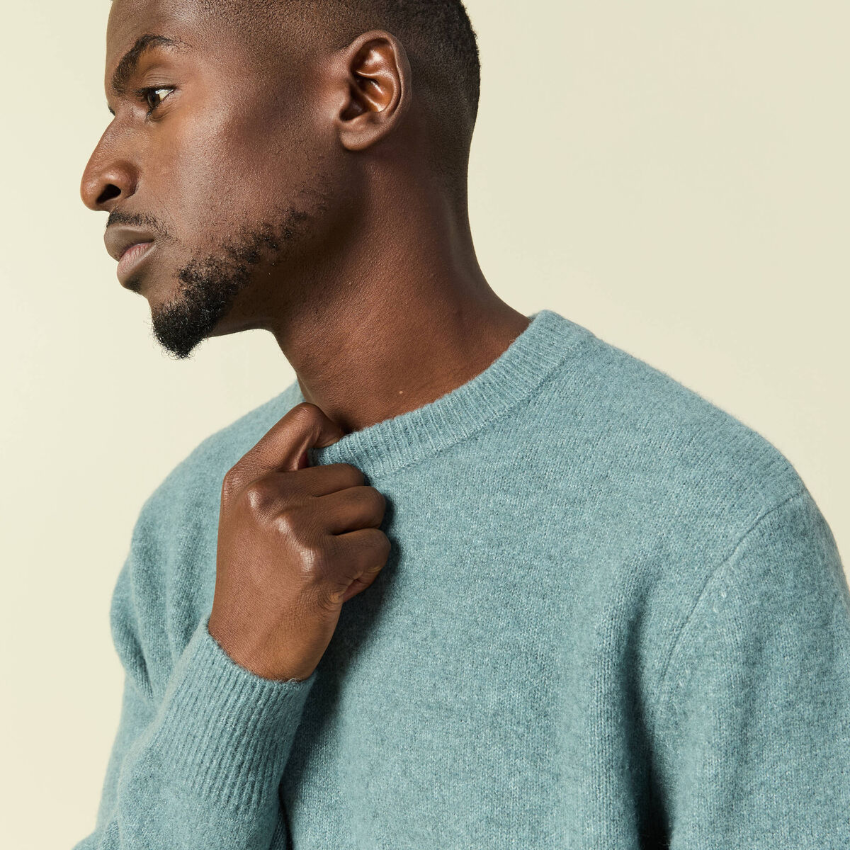 Pull manches longues col rond bleu gris homme | Vibs