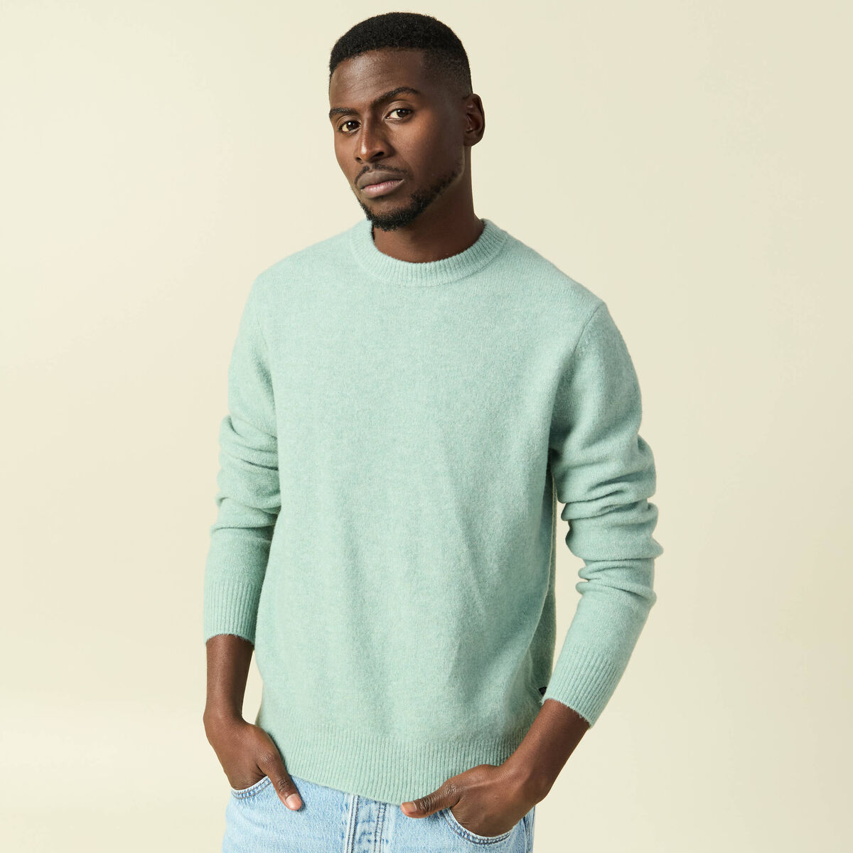 Pull manches longues col rond vert pastel homme | Vibs