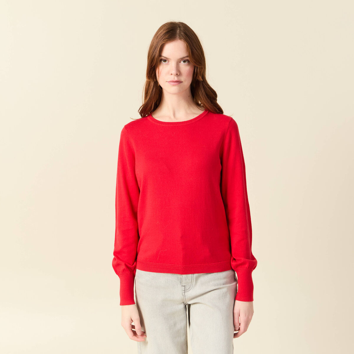 Pull manches longues rouge foncé femme | Vibs
