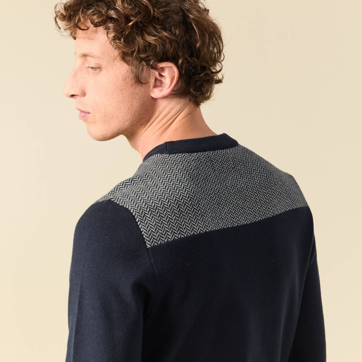 Pull fin col rond manches longues bleu marine homme | Vibs