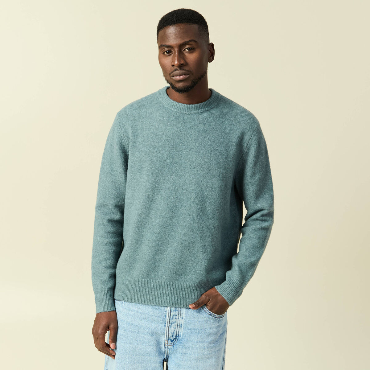 Pull manches longues col rond bleu gris homme | Vibs