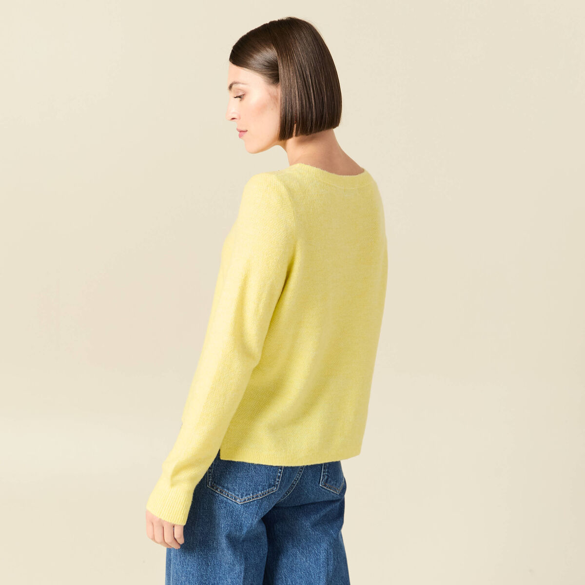 Pull col bateau manches longues jaune clair femme | Vibs