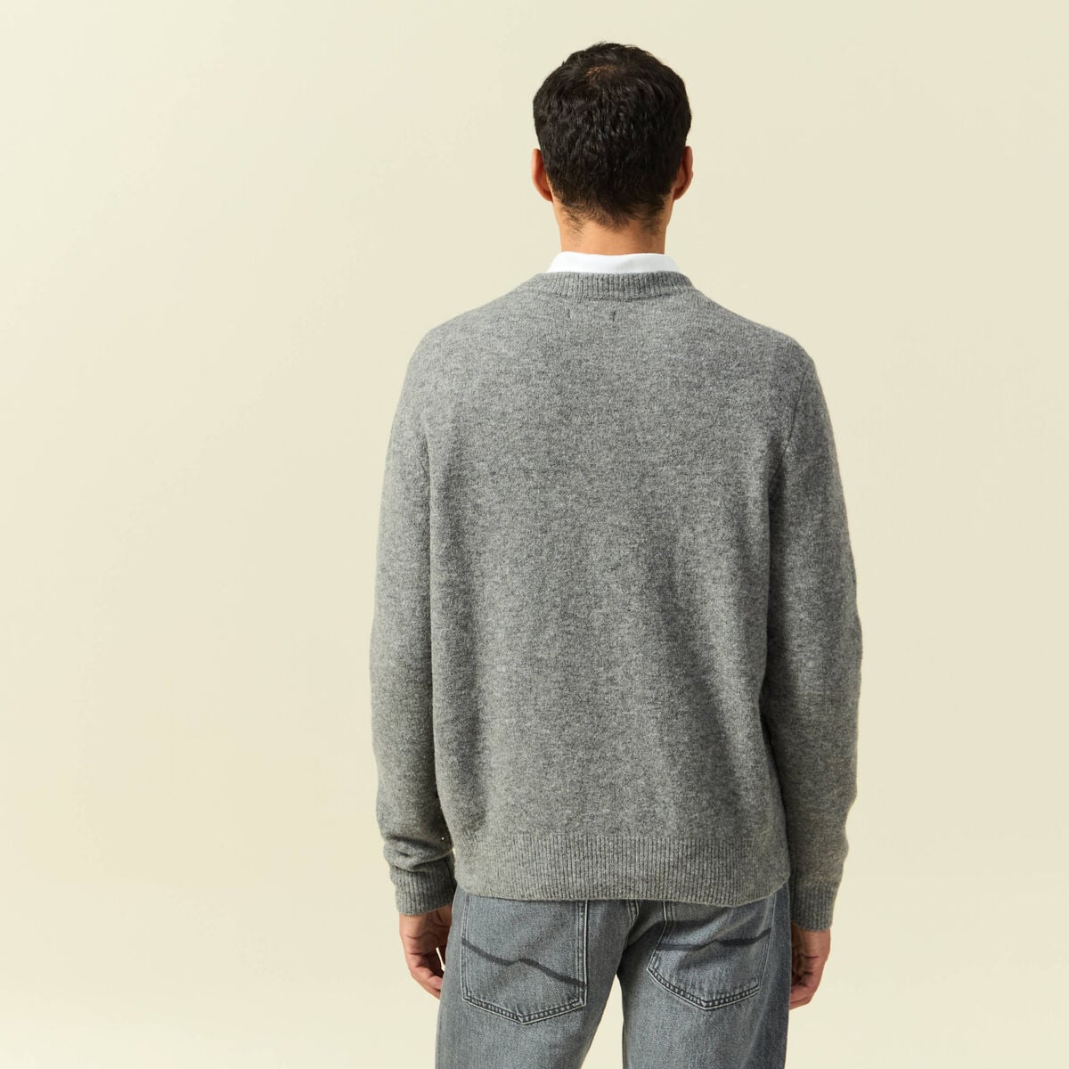 Pull manches longues col rond gris homme | Vibs