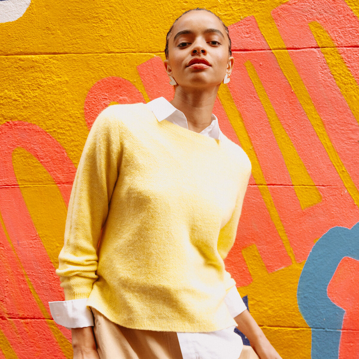 Pull col bateau manches longues jaune clair femme | Vibs