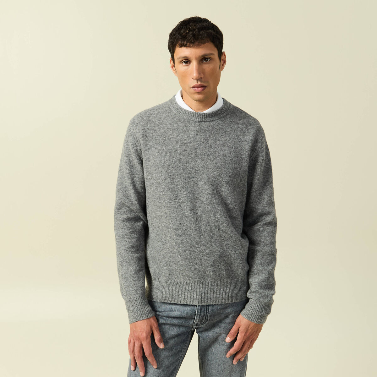 Pull manches longues col rond gris homme | Vibs