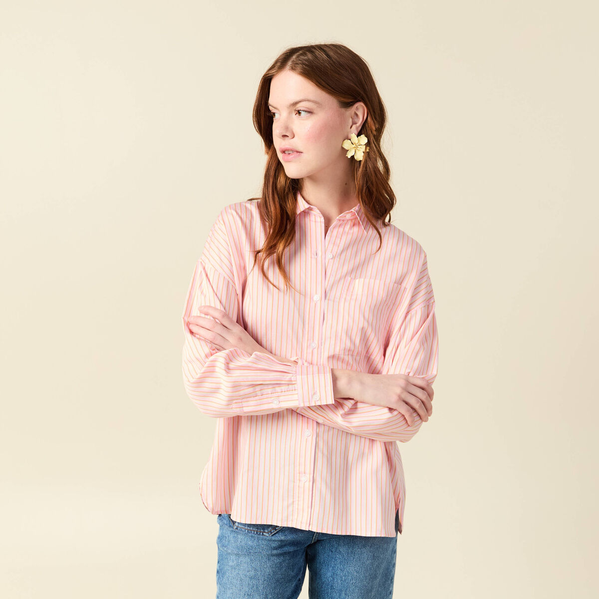 Chemise oversize manches longues fluides rose femme | Vibs