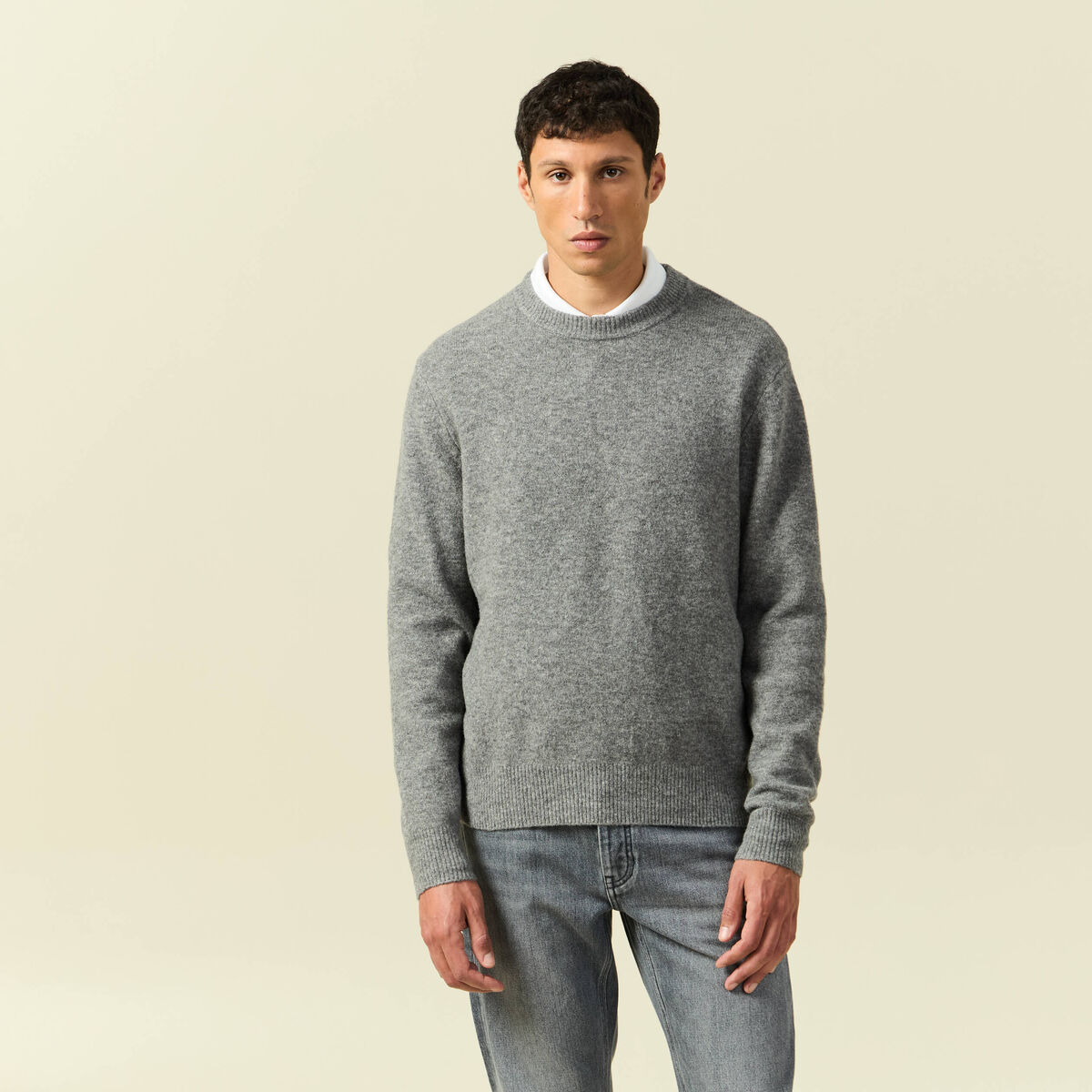 Pull manches longues col rond gris homme | Vibs