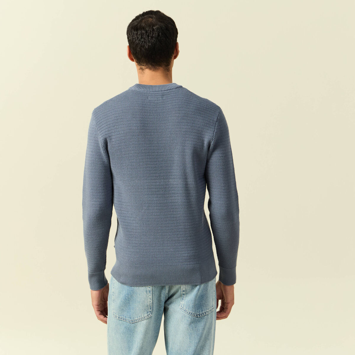 Pull col rond manches longues bleu gris homme | Vibs