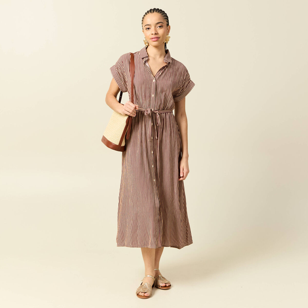 Robe longue évasée manches courtes violet femme | Vibs