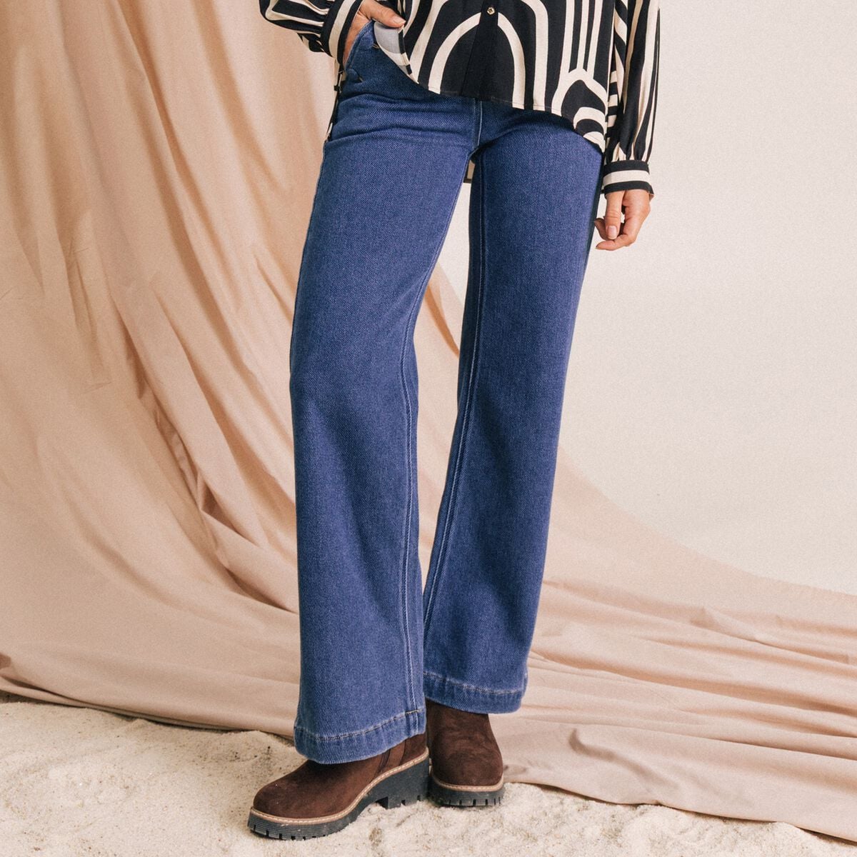 Jean large taille haute denim stone femme | Vibs