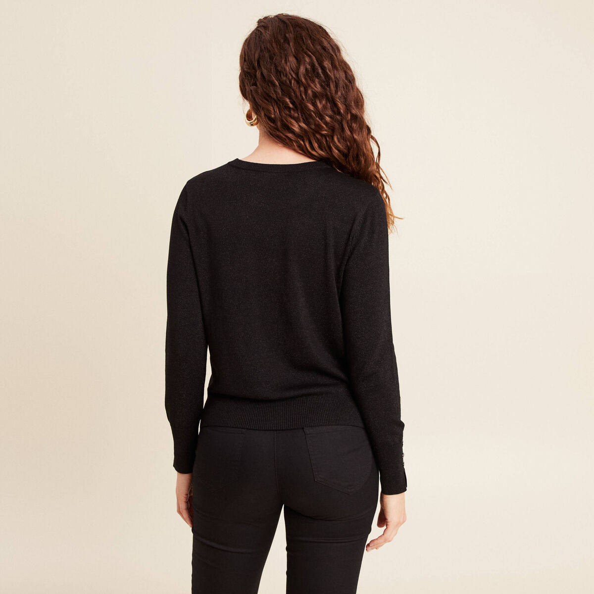 Pull col rond bas resserré noir femme | Vibs