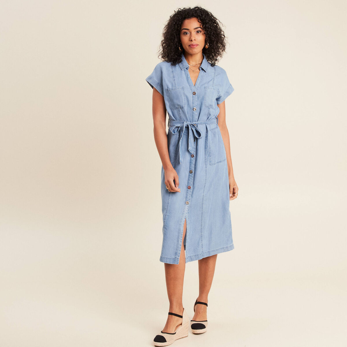 Robe évasée en jean denim double stone femme | Vibs