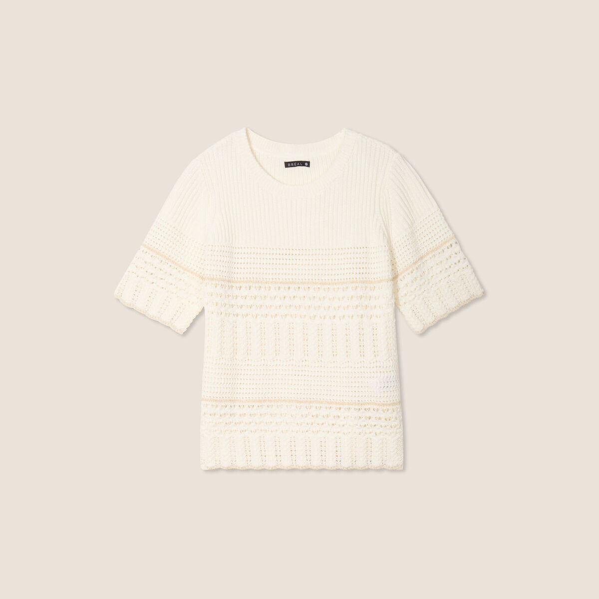 Pull ajouré manches courtes ecru femme | Vibs