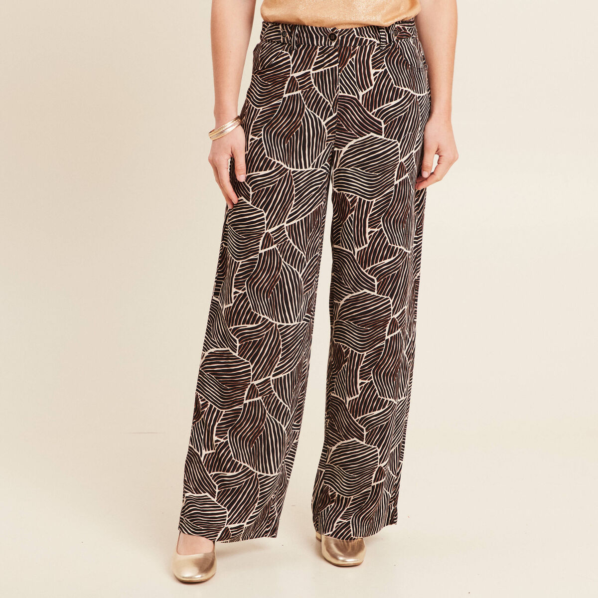 Pantalon large taille haute noir femme | Vibs