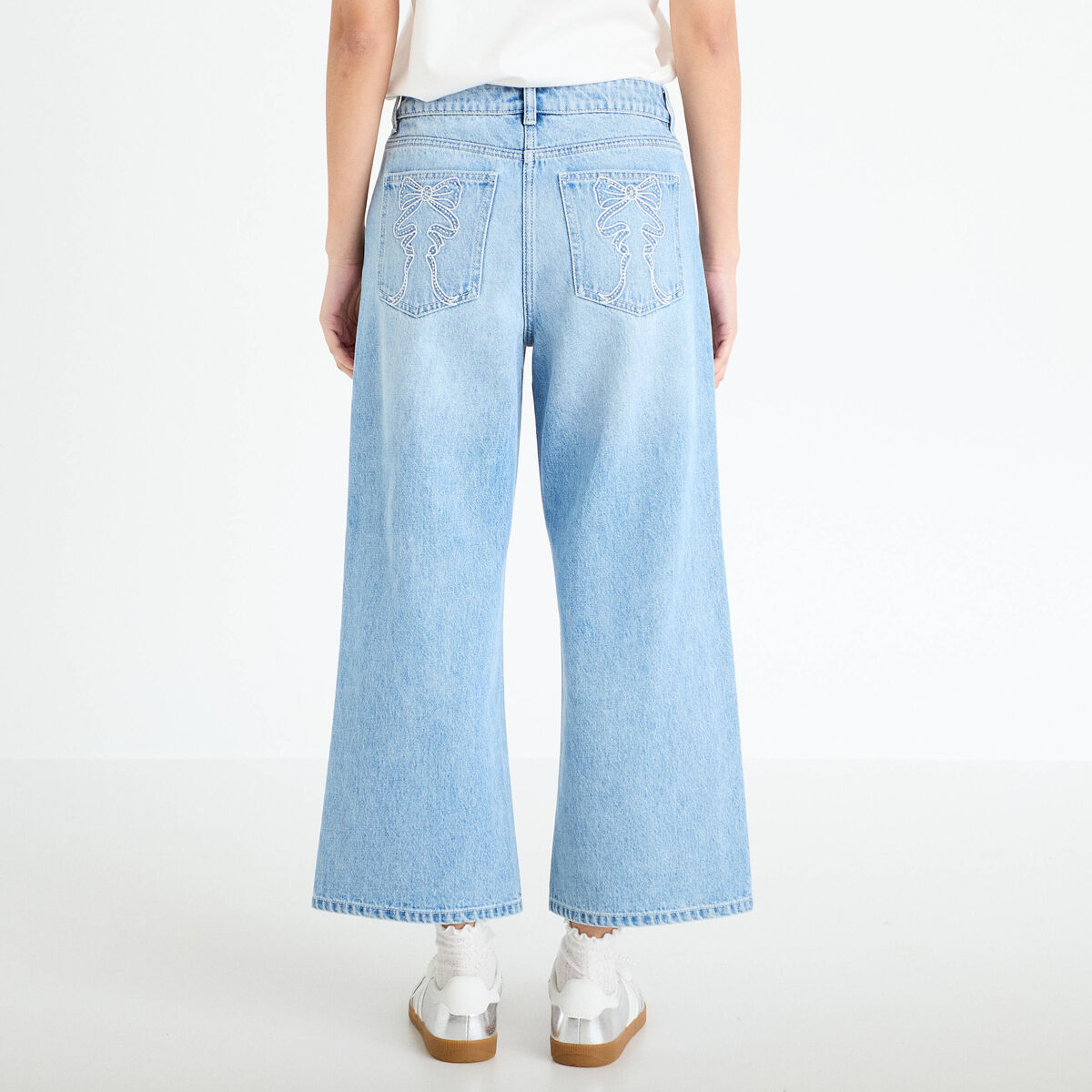 Jean wide leg cropped Bridgerton denim triple stone femme | Vibs