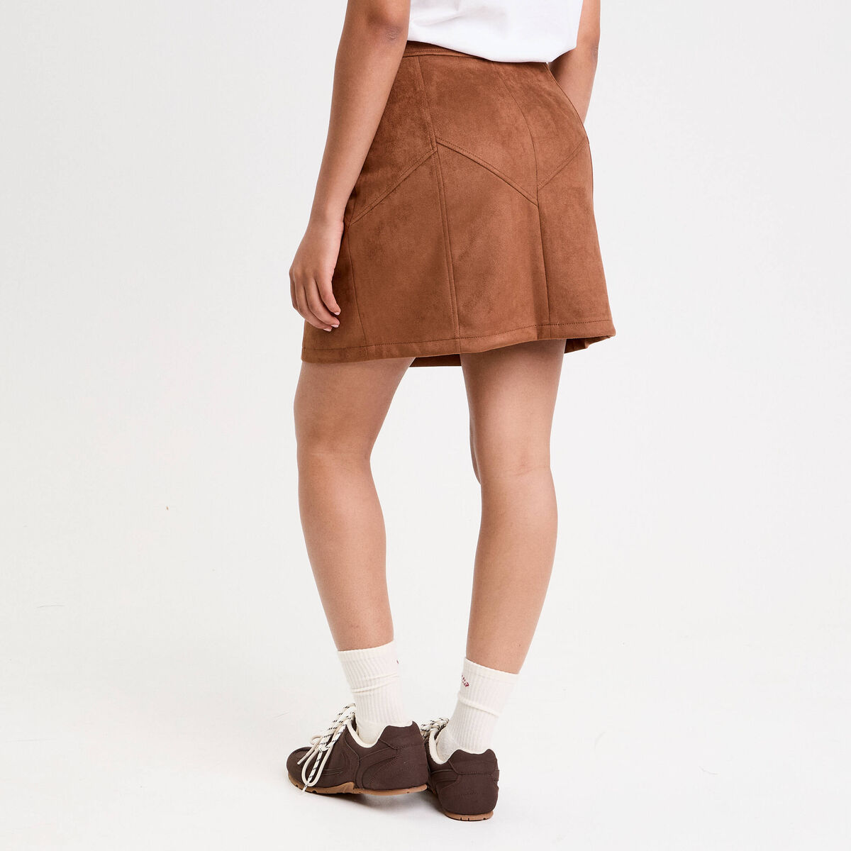 Jupe trapèze courte aspect daim marron femme | Vibs