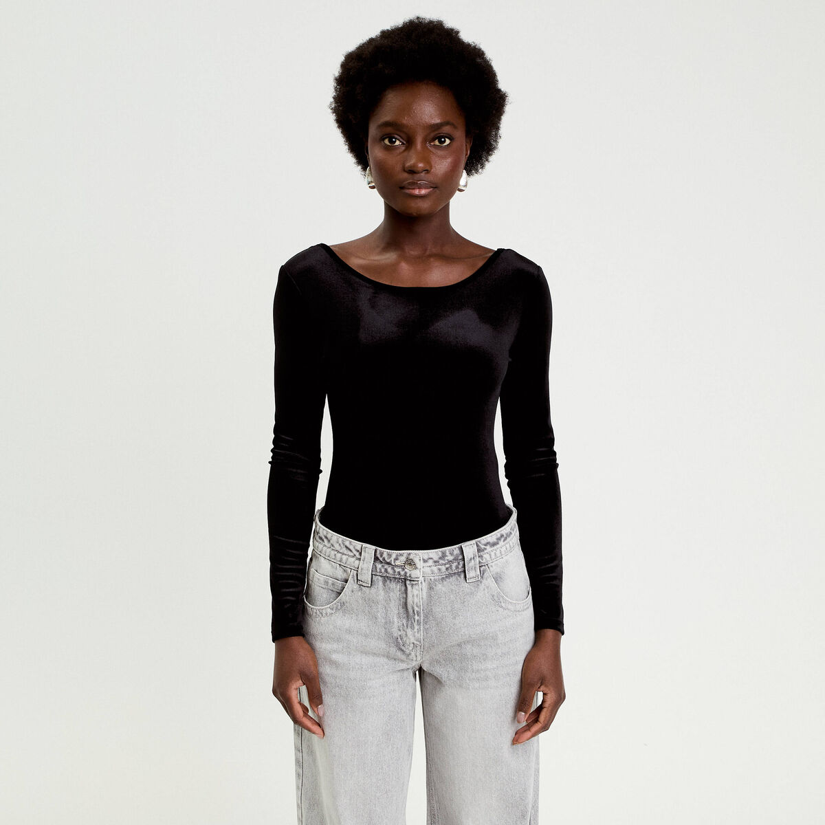 Body en velours décolleté dos noir femme | Vibs