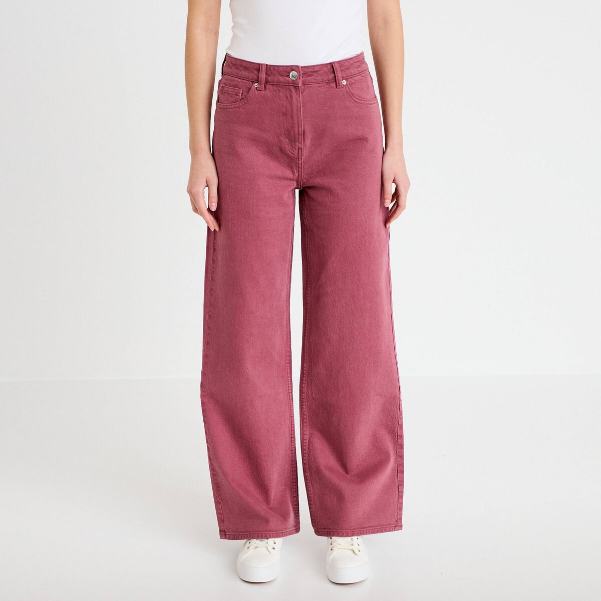 Jean wide leg taille haute vieux rose femme | Vibs