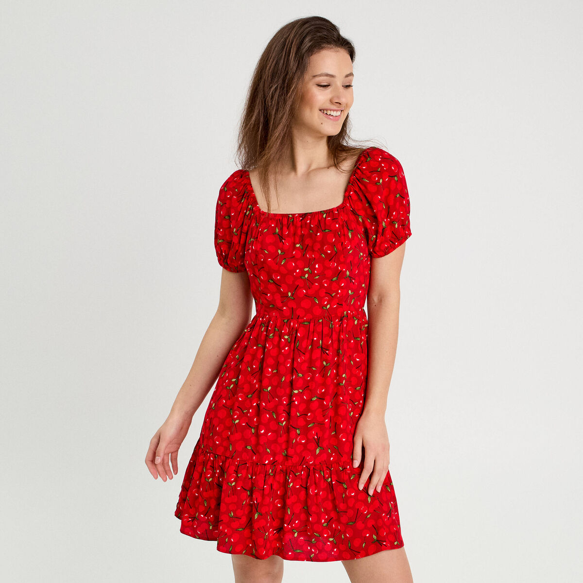 Robe évasée manches courtes rouge femme | Vibs