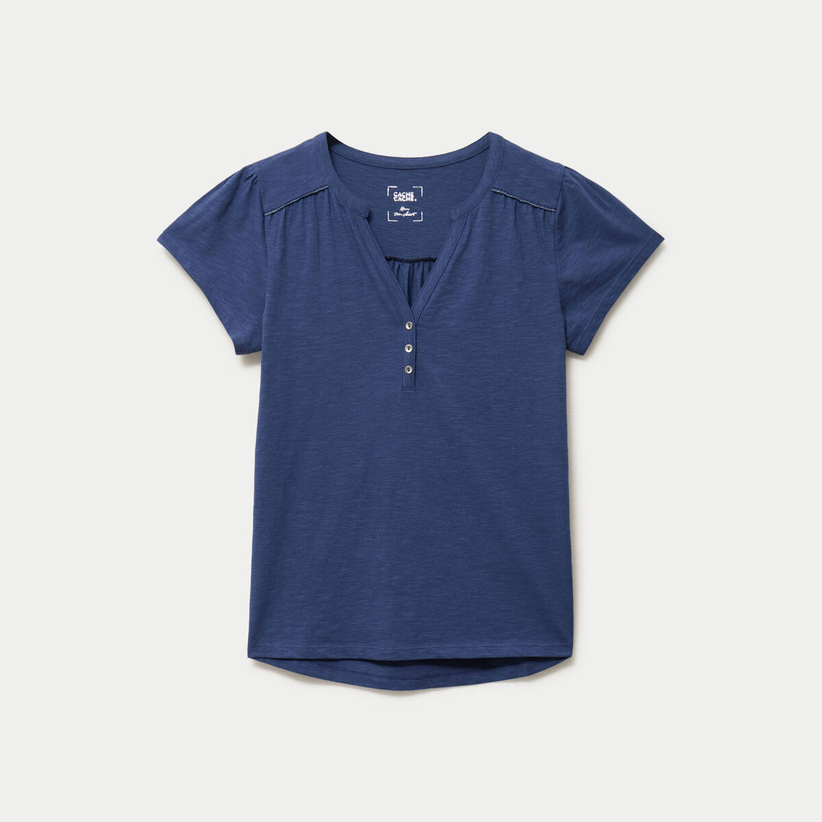 T-shirt boutonné sur le devant bleu foncé femme | Vibs