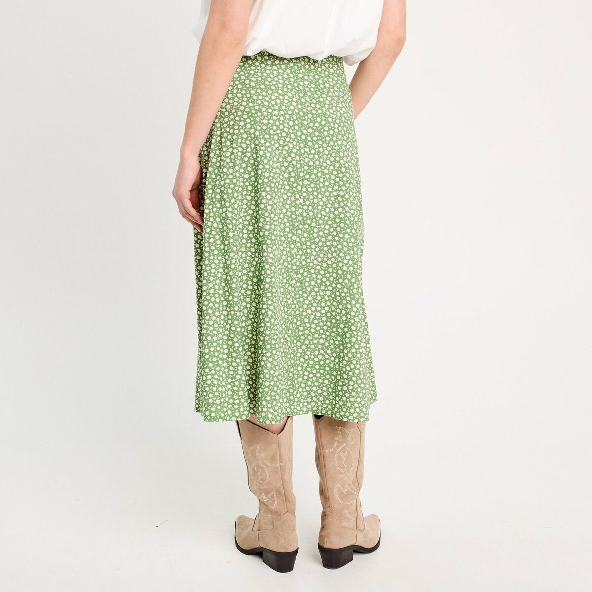 Jupe midi droite boutonnée vert kaki femme | Vibs