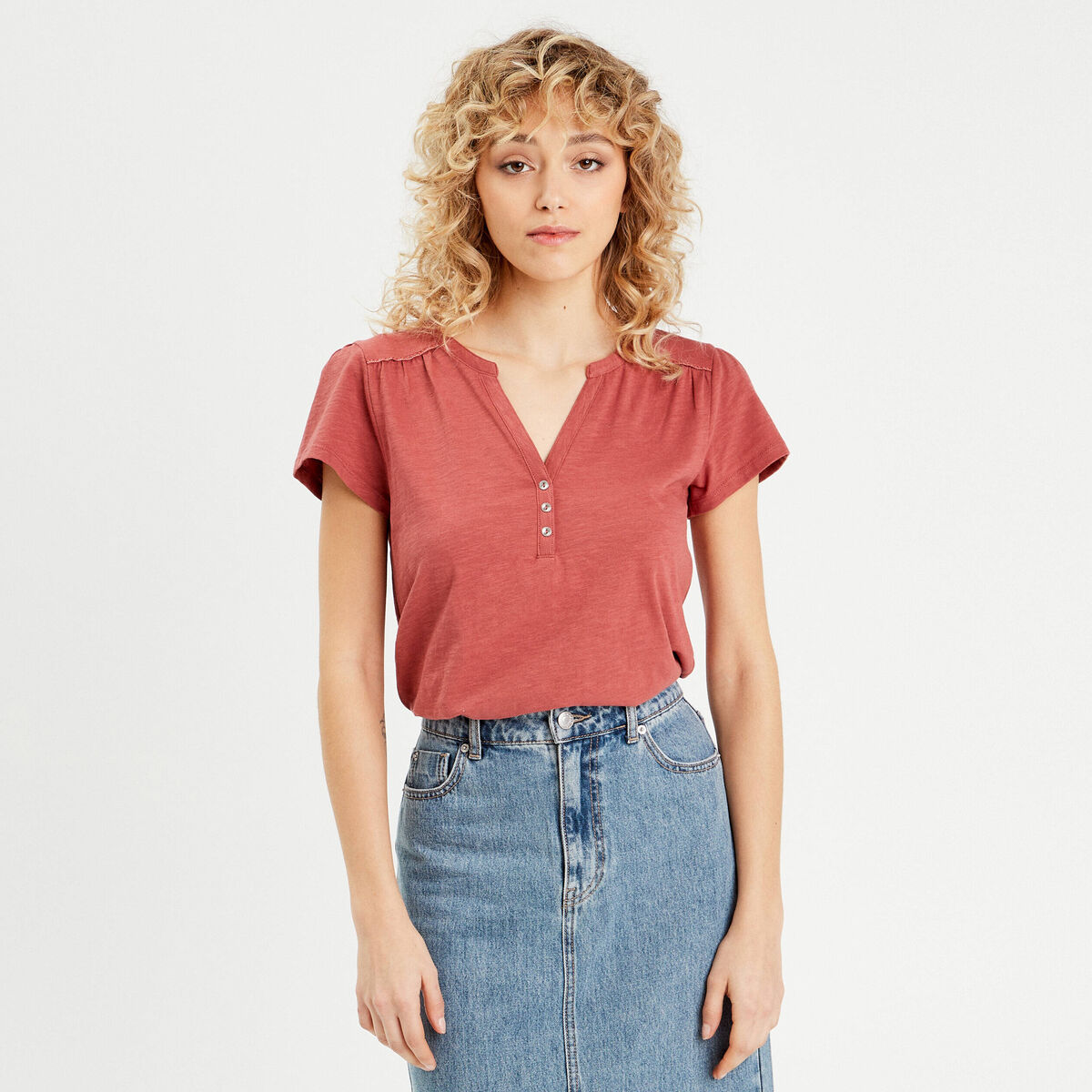 T-shirt boutonné sur le devant vieux rose femme | Vibs