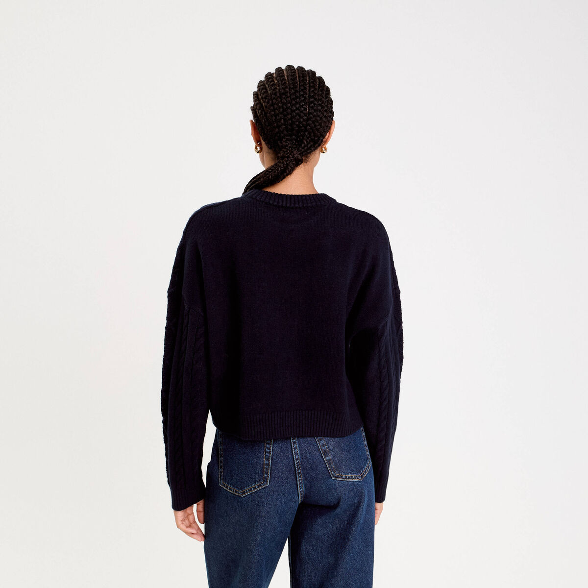 Pull avec torsades bleu marine femme | Vibs