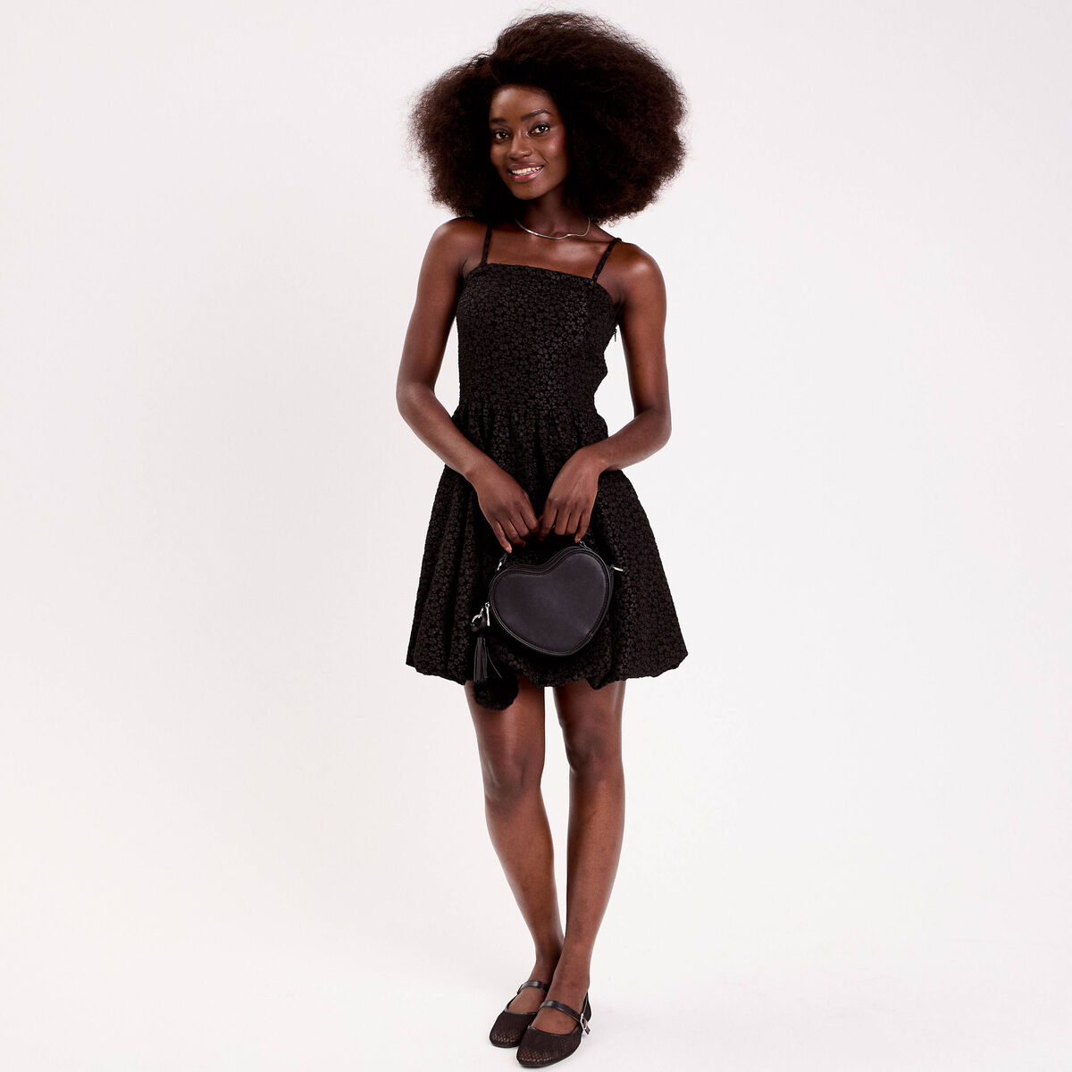 Robe effet boule à bretelles amobiles noir femme | Vibs