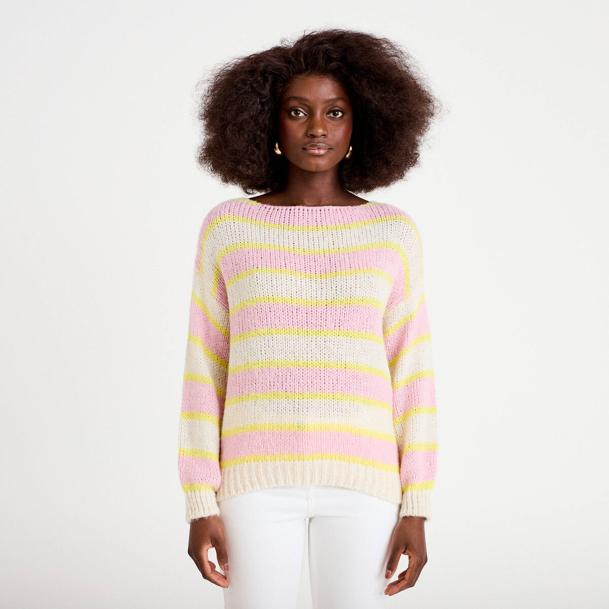 Pull col bateau manches longues jaune clair femme | Vibs