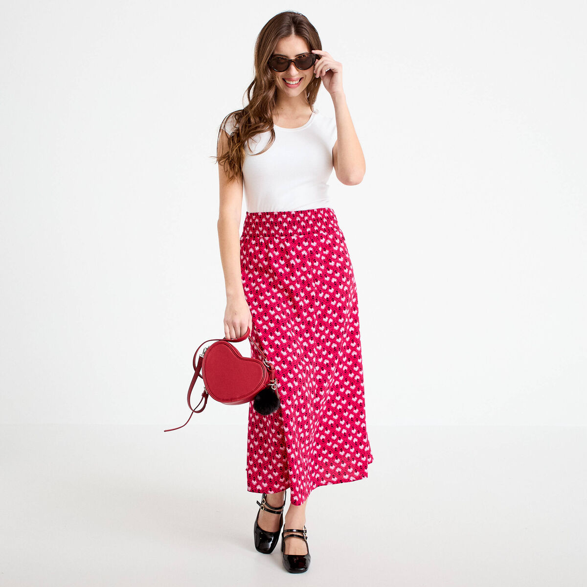 Jupe longue fluide rose cerise femme | Vibs