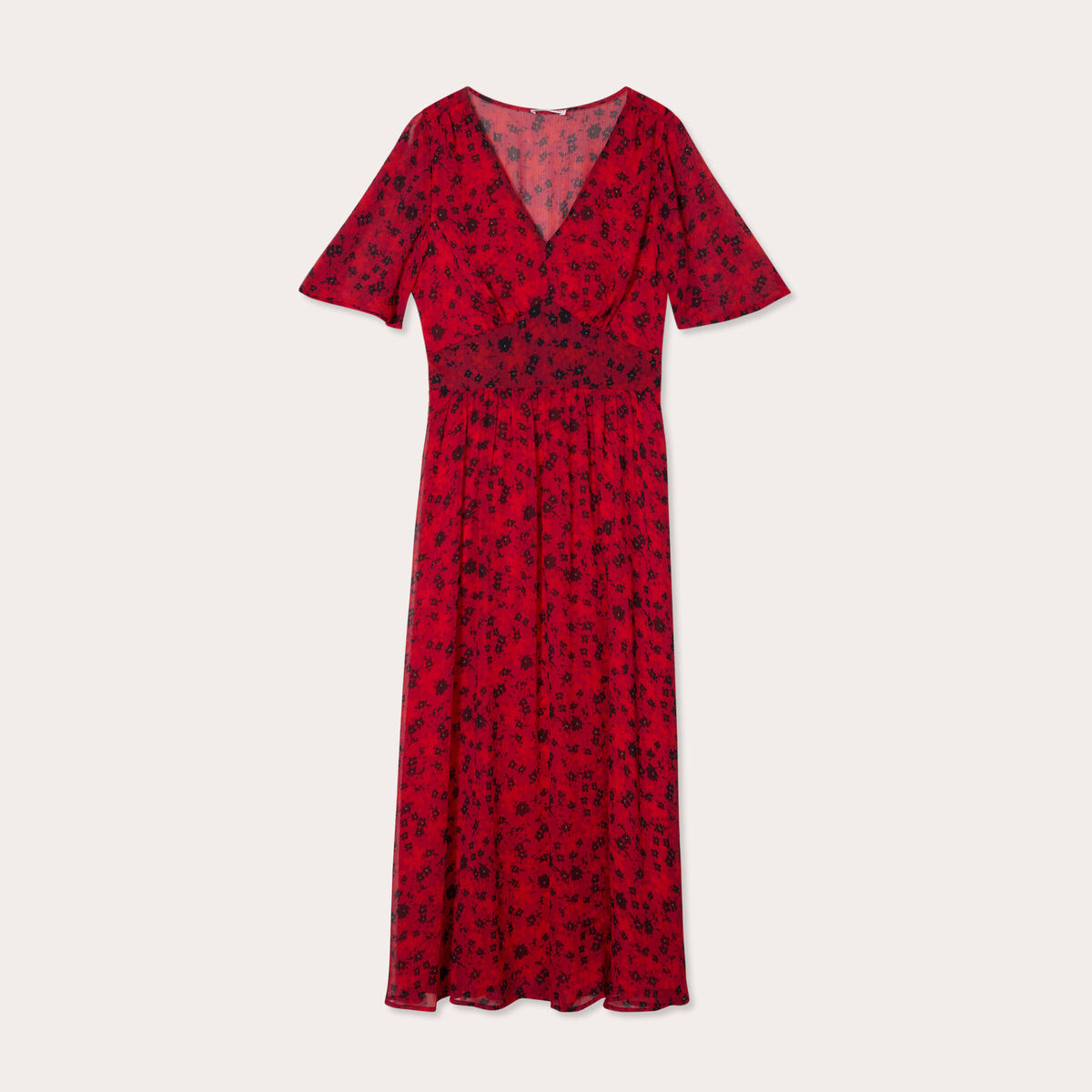 Robe longue évasée col en V rouge femme | Vibs