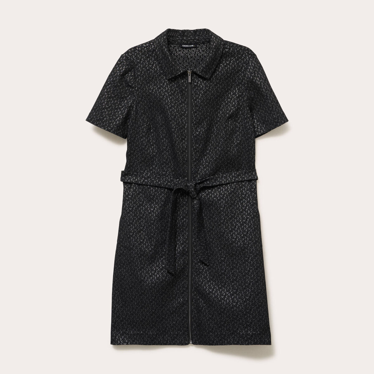 Robe droite courte col chemise noir femme | Vibs