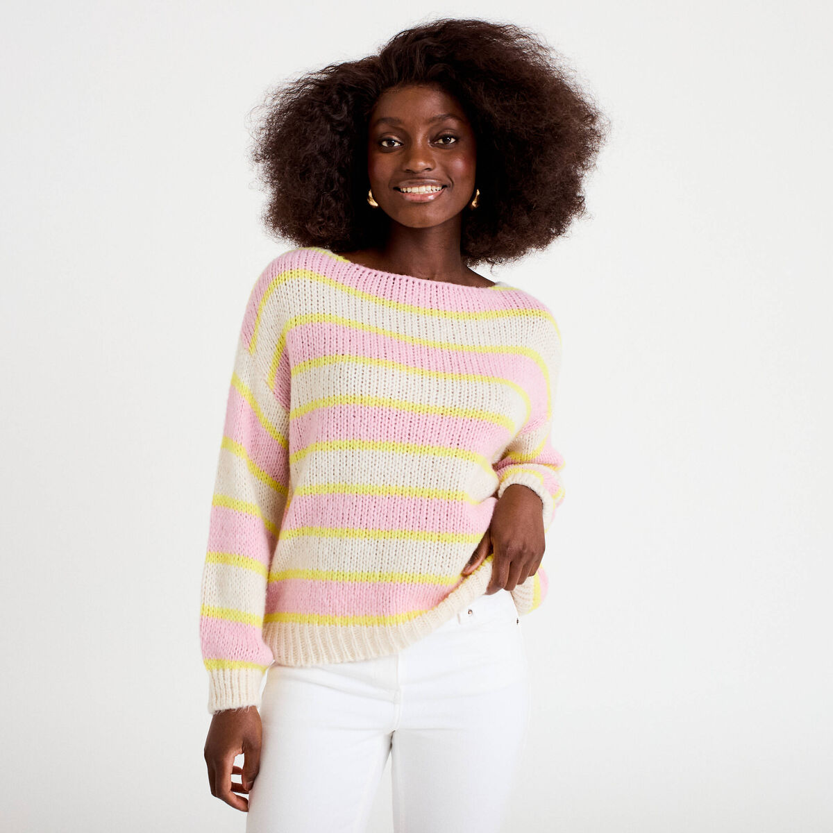 Pull col bateau manches longues jaune clair femme | Vibs
