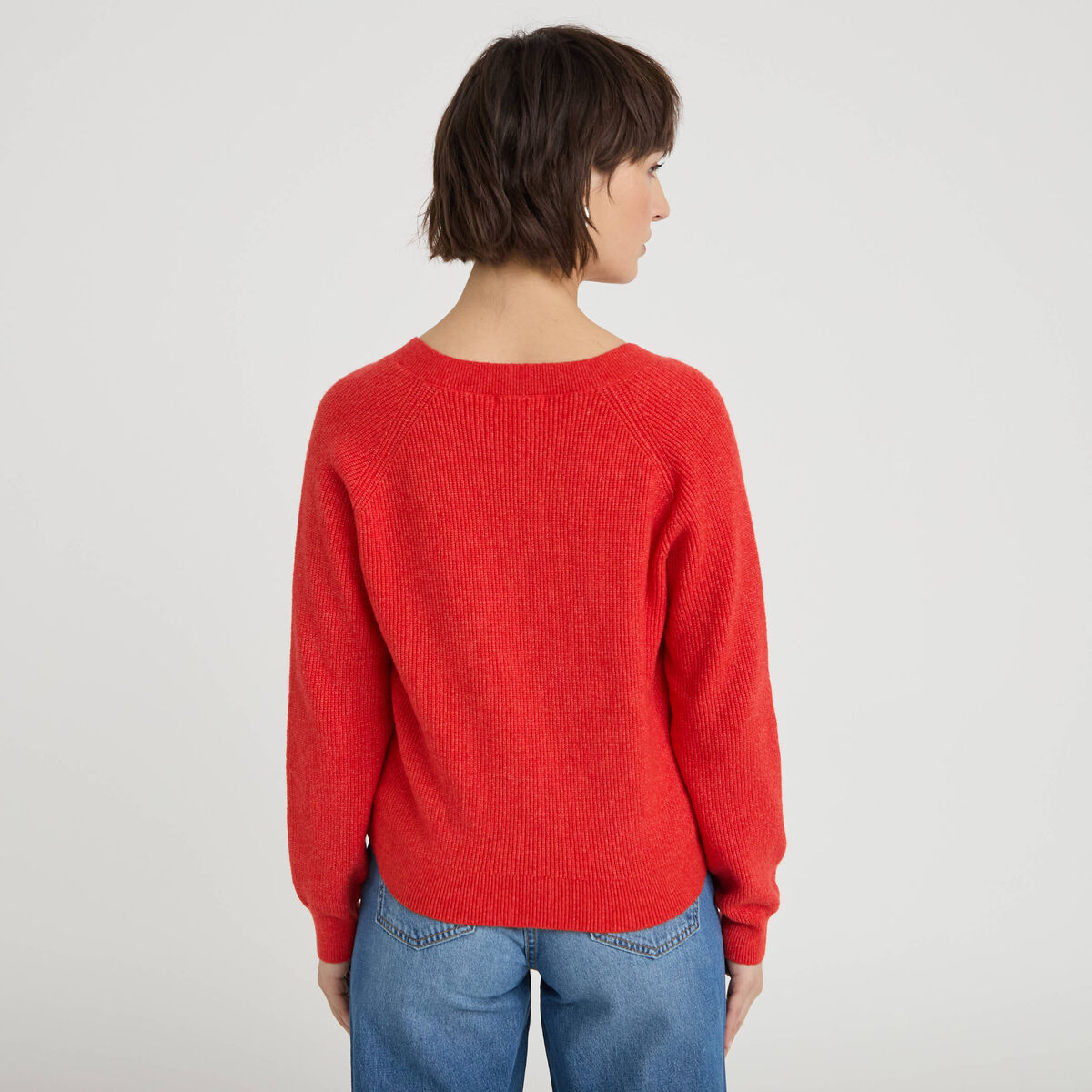 Pull fin col v rouge femme | Vibs