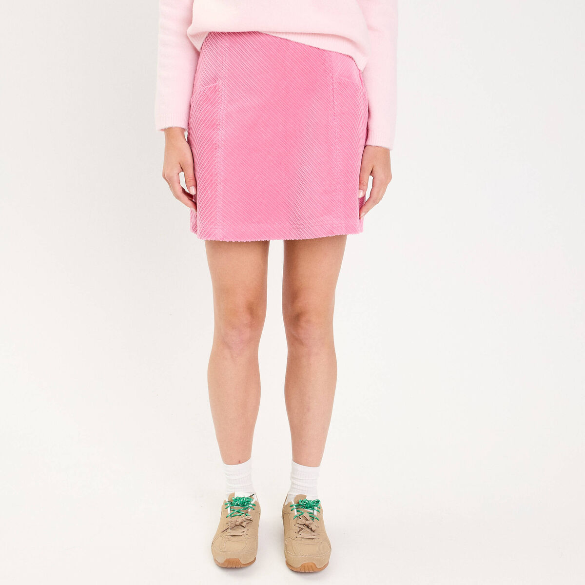 Jupe trapèze en velours rose femme | Vibs
