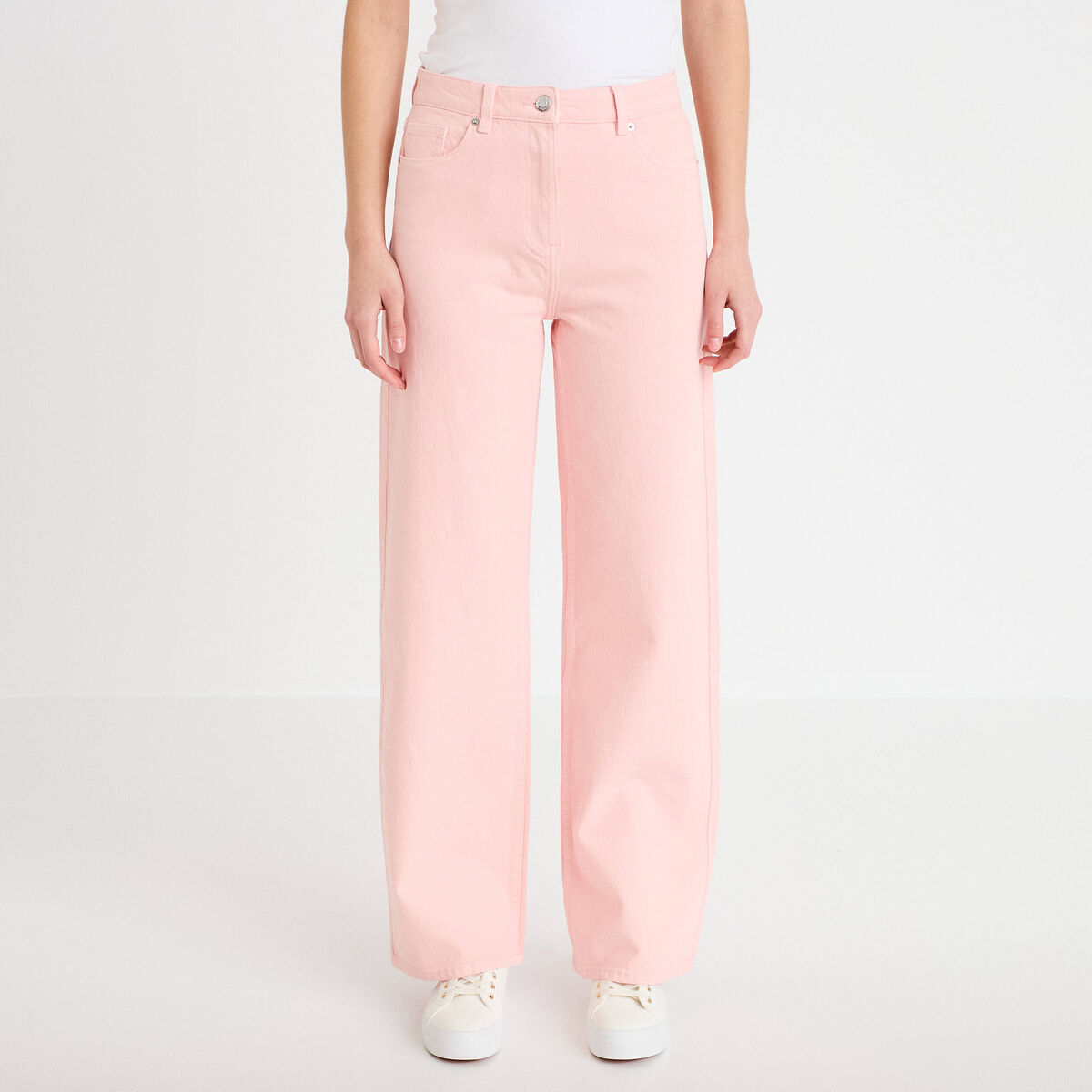 Jean wide leg taille haute rose clair femme | Vibs