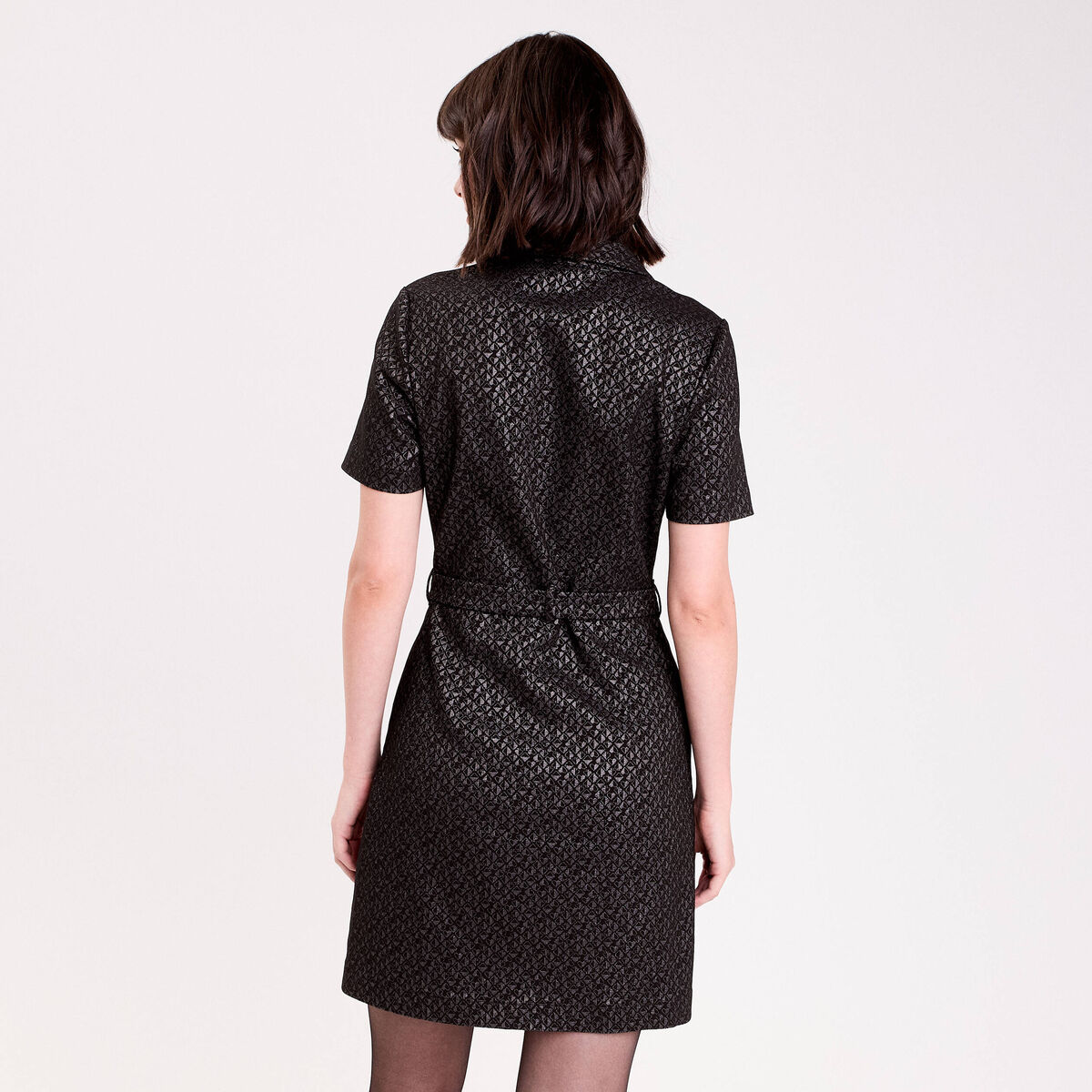 Robe droite courte col chemise noir femme | Vibs
