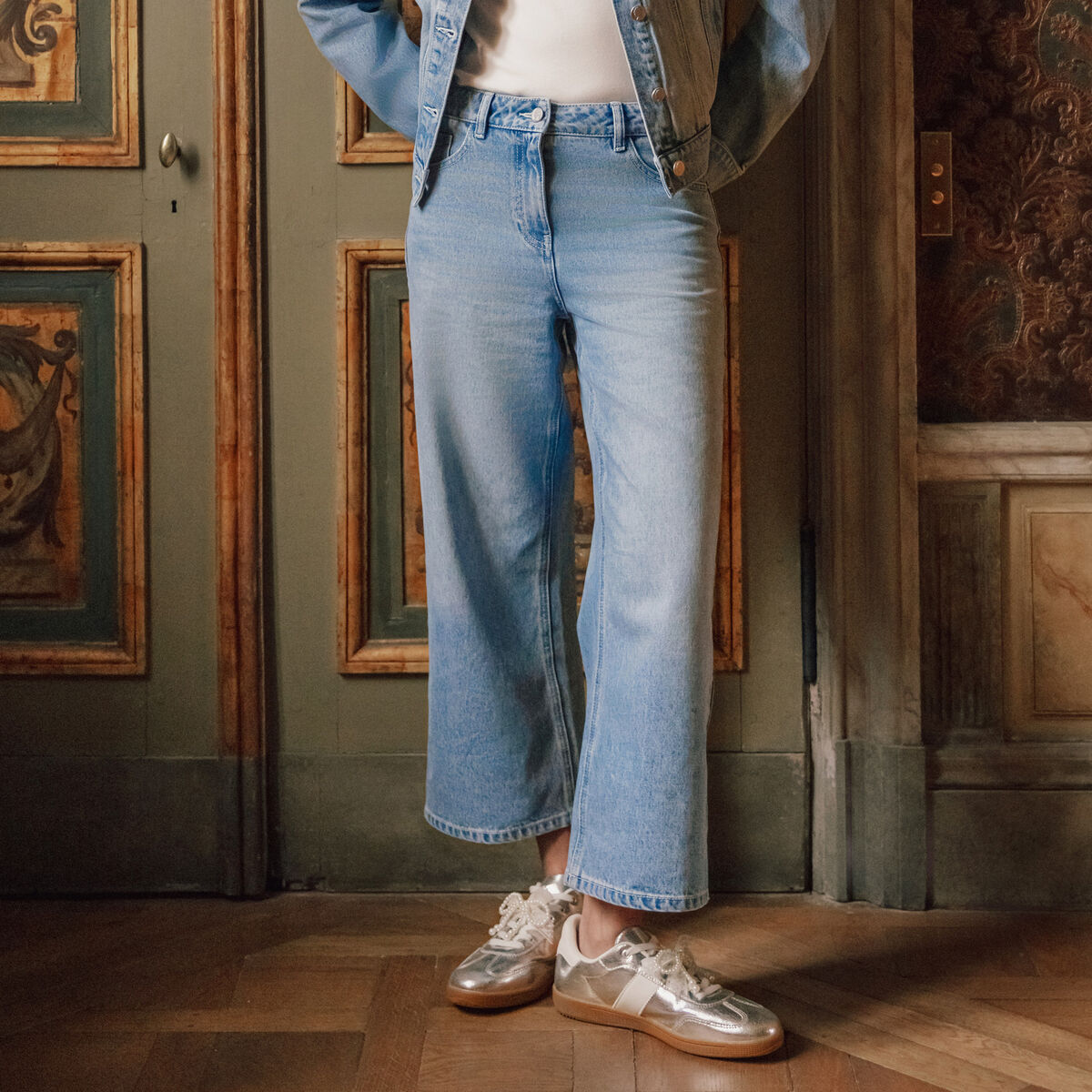 Jean wide leg cropped Bridgerton denim triple stone femme | Vibs