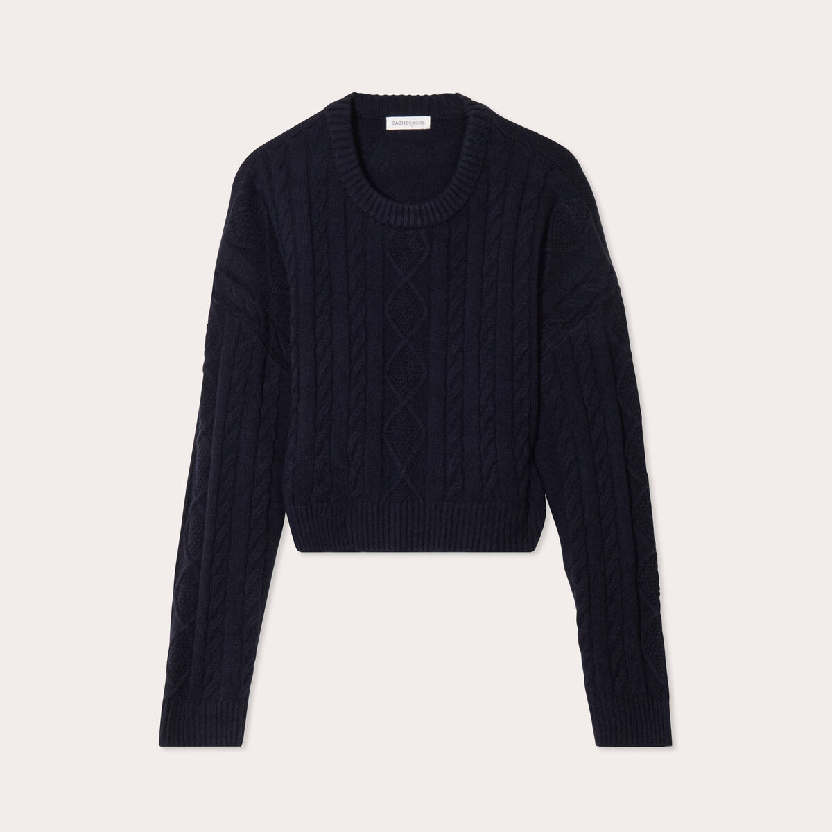 Pull avec torsades bleu marine femme | Vibs