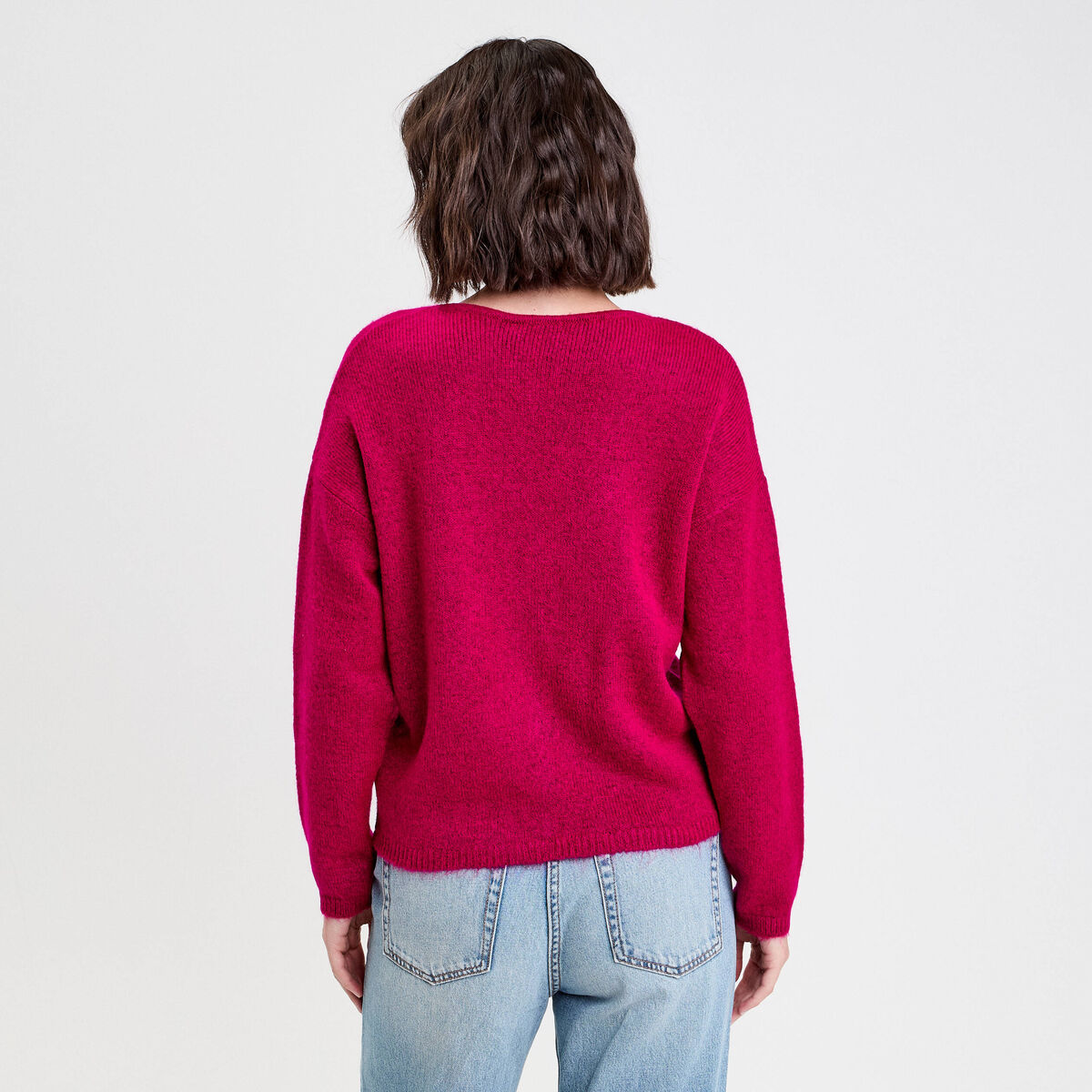 Gilet boutonné avec col en V rose fushia femme | Vibs