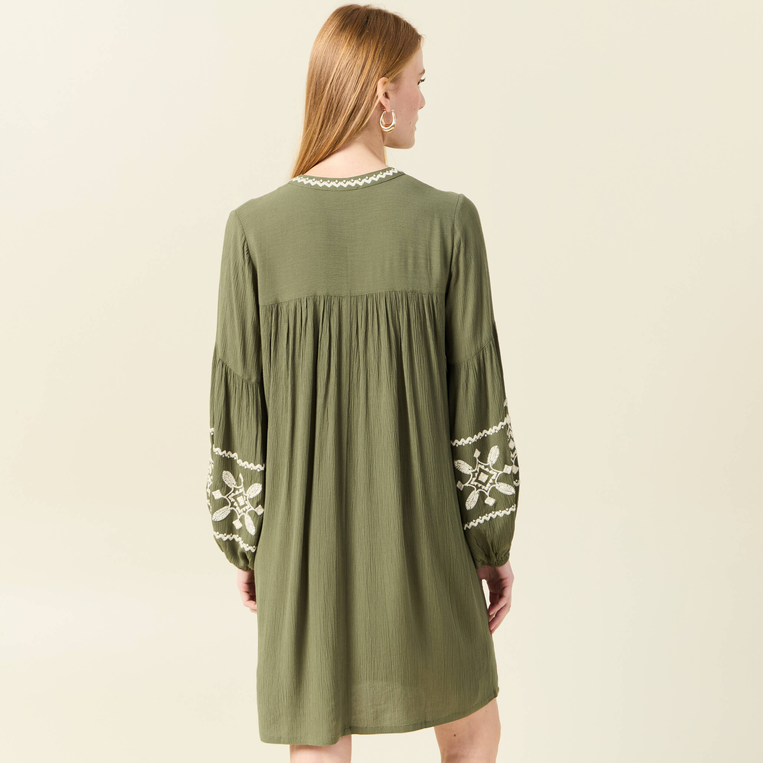 Robe brodée éco-responsable vert kaki femme | Vibs