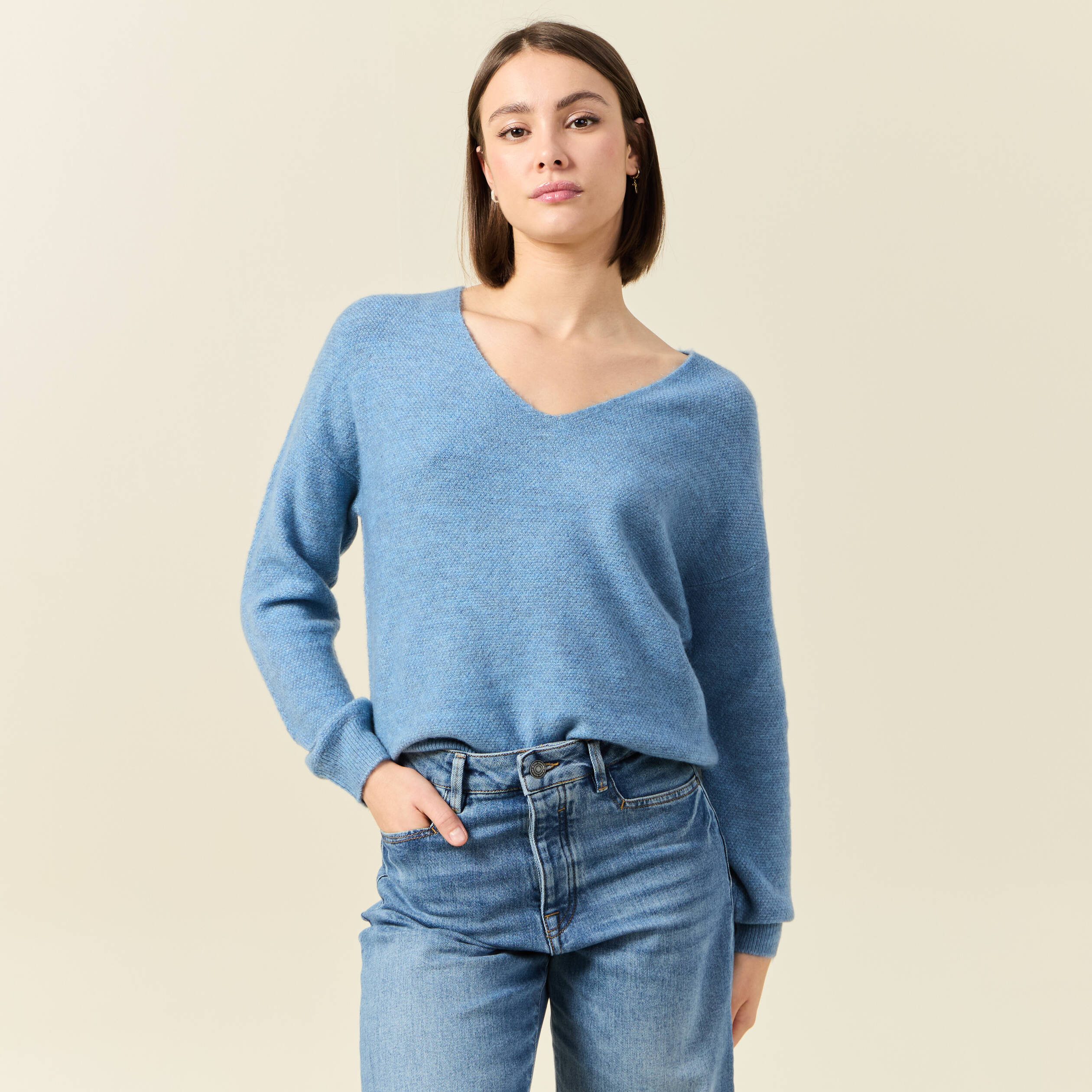 Pull manches longues bleu clair femme | Vibs